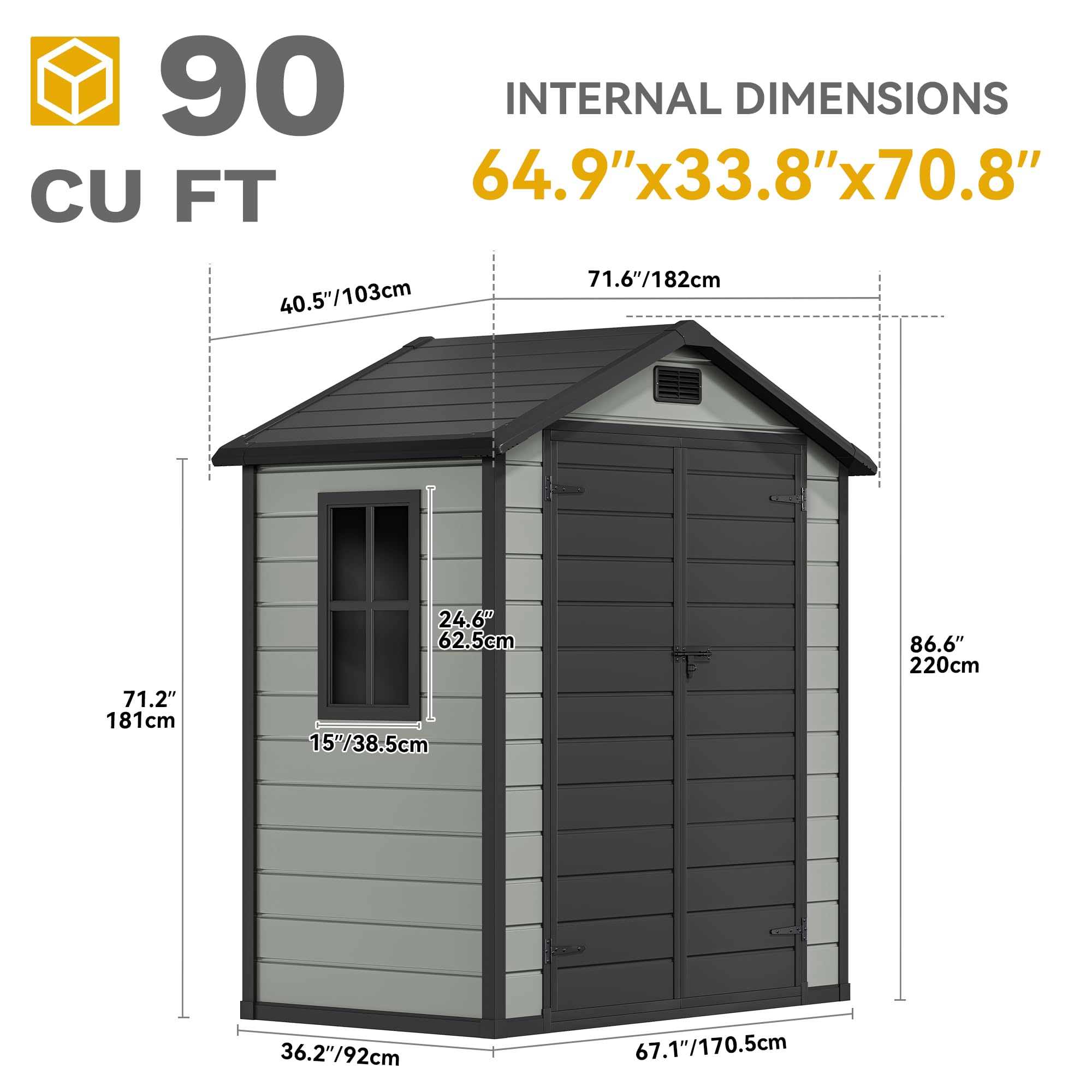 DWVO 6.2x3.4 FT Resin Storage Shed with Reinforced Floor, Outdoor Storage Shed with Lockable ...