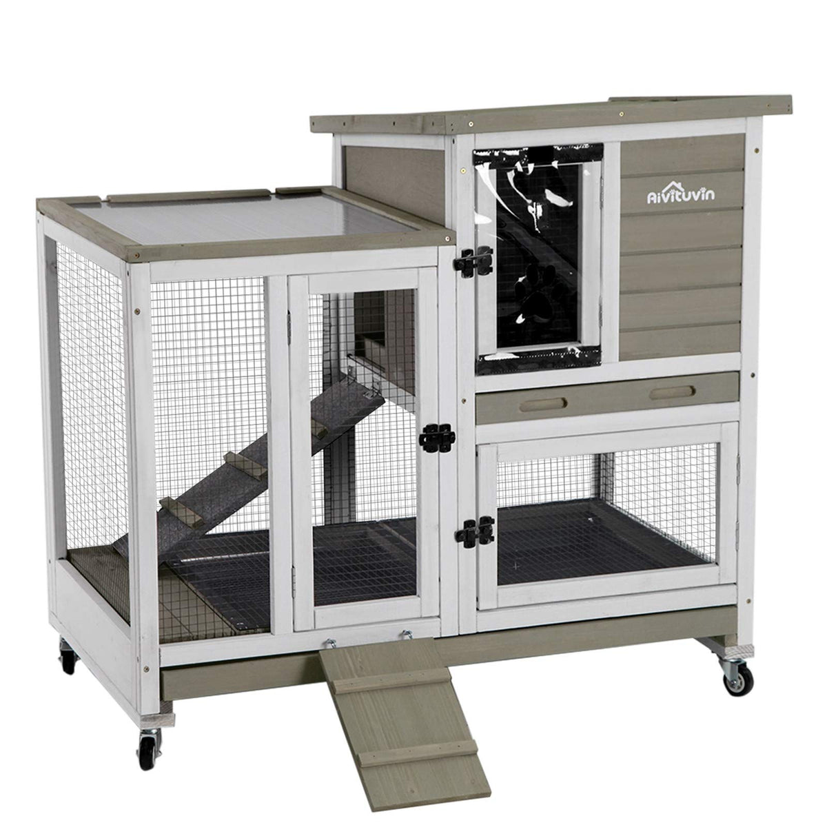 Aivituvin Upgrade Rabbit Cage Indoor Bunny Hutch with Run with Two Dee – WoodArtSupply