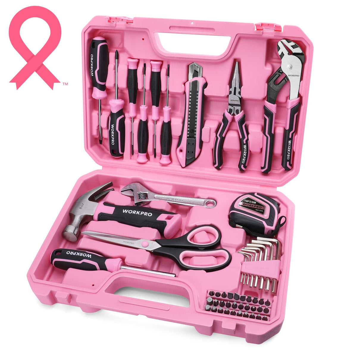 WORKPRO 52-Piece Pink Tools Set, Household Lady Tool Kit with Storage – WoodArtSupply