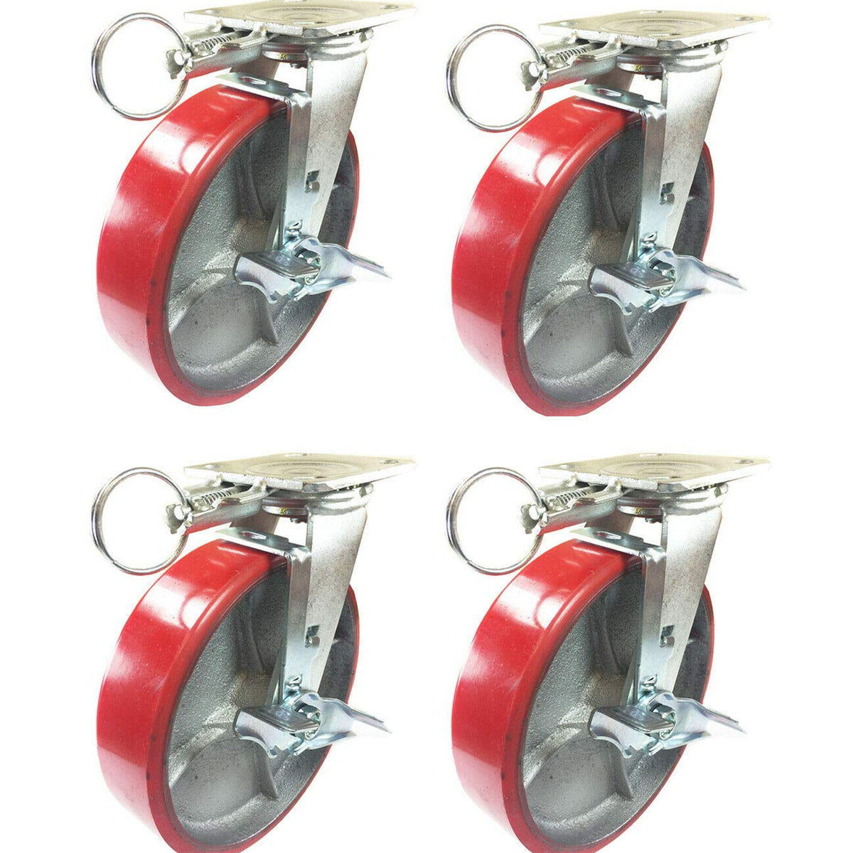 4 Casters Set 8" X 2" Swivel Lock Polyurethane on Cast Iron Wheels No – WoodArtSupply