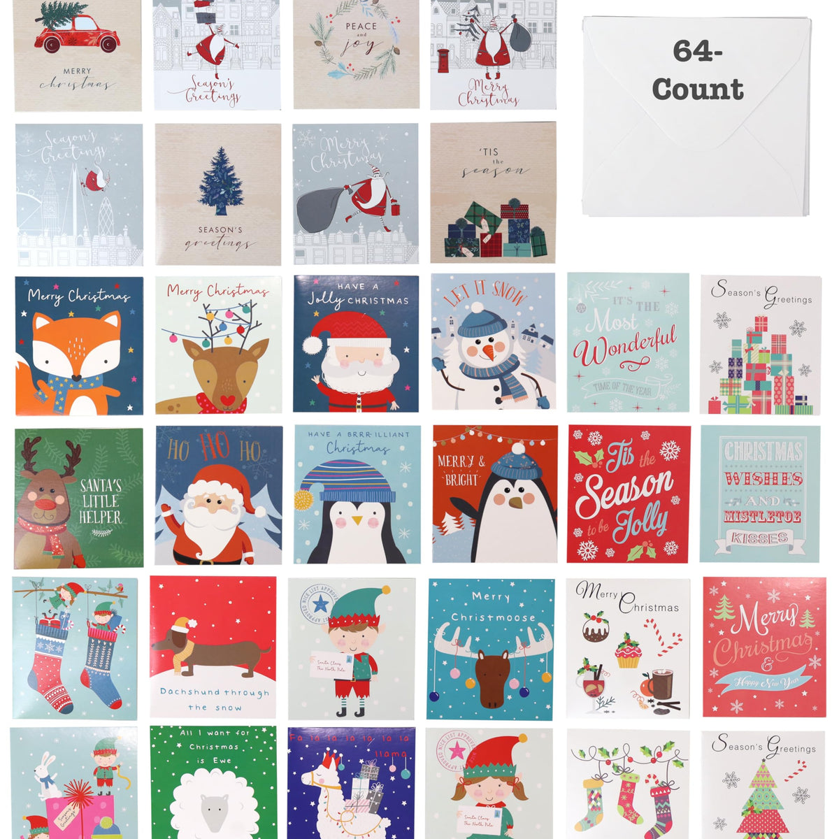 Iconikal Mini Christmas Cards, 64 Count with Envelopes, Season's Greet ...