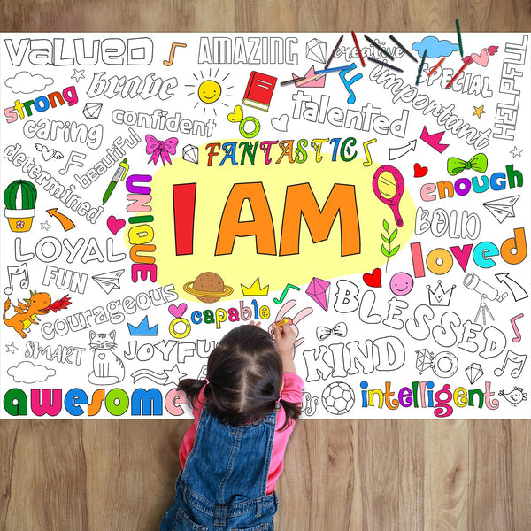 2Pcs Positive Affirmations Coloring Poster for Kids Giant Fun Design I ...