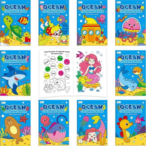 Hebayy 10 Pack Coloring Books for Kids, Ocean Theme Coloring Page with ...