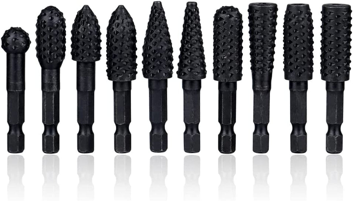 10 Pieces Rotary Burr Rasp Set, 1/4 Inch Hex Shank Quick Change Wood C ...