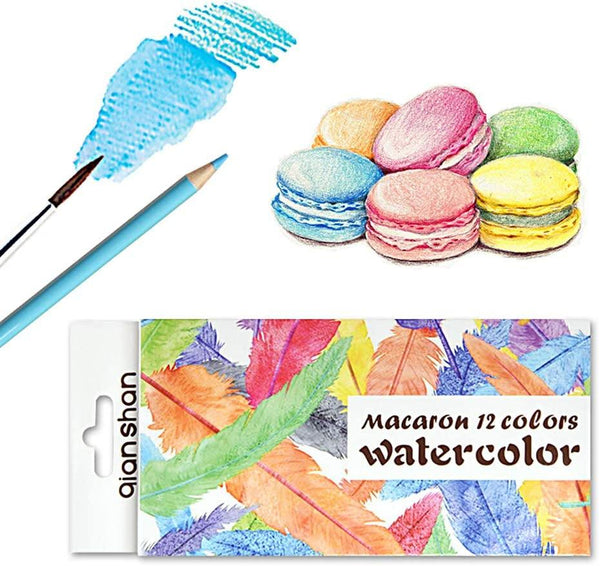 12 Macaroon Colors Watercolor Pencils - Water Soluble Pre-Sharpened Wo ...