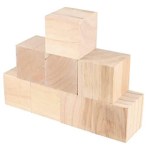 SINJEUN 8 Pack 2.75 Inch Wooden Cubes, Natural Unfinished Wooden Block ...