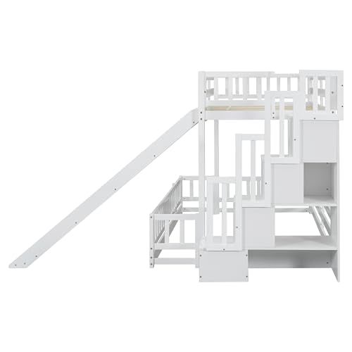 PVWIIK Twin Over Full Staircase Bunk Bed for Girls Boys,Kid,Wood Bunkb ...