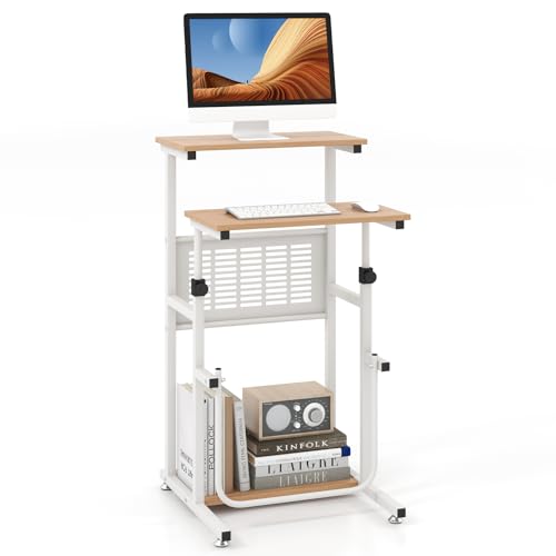 Tangkula Small Standing Desk, Height Adjustable Teacher Podium Stand ...