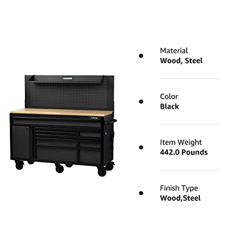 Husky 61 in. W 23 in. D 10-Drawer 1-Door Mobile Workbench with Solid ...