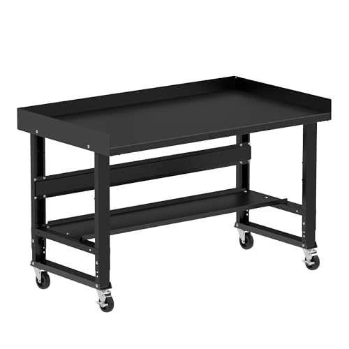 Borroughs® 60" Rolling Adjustable Workbench, 12-Gauge Steel Heavy-Duty ...