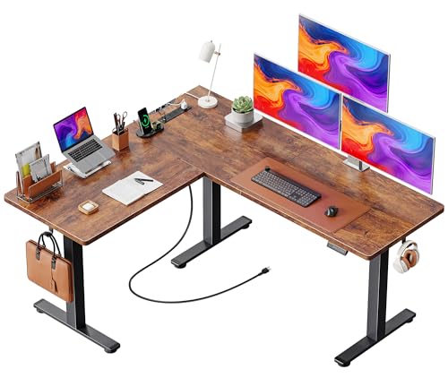Huuger L Shaped Standing Desk with Power Outlets, 63 x 55 Inch Height ...