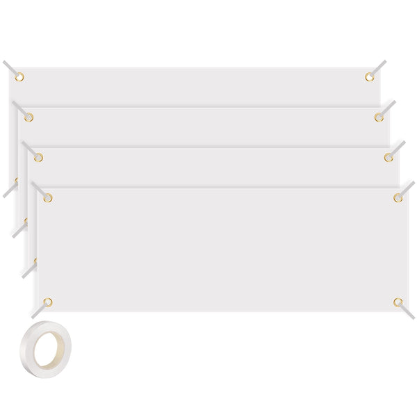 4 Pcs Sublimation Banners Blank, 2x6 Feet Large White Polyester Oxford ...