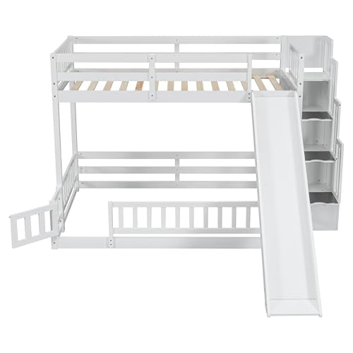 PVWIIK Twin Over Full Staircase Bunk Bed for Girls Boys,Kid,Wood Bunkb ...