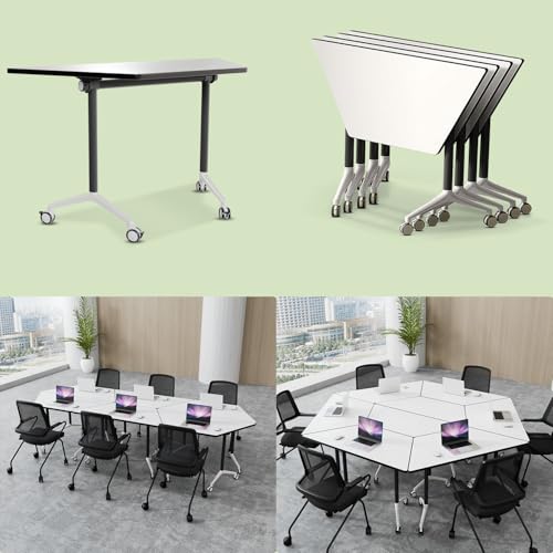 Rolling Trapezoid Conference Table with Silent Wheels,Moveable Foldabl ...