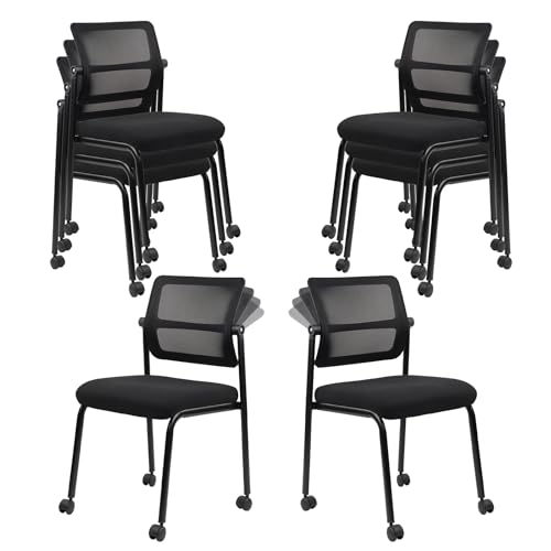 CLATINA 8PK Mesh Stacking Office Desk Chairs with Wheels, Portable Sta ...