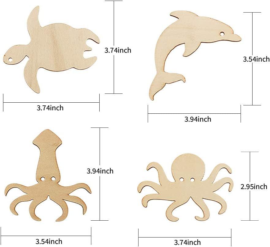 48 Pack Unfinished Wooden Ocean Sea Animal Life Cutouts,Octopus,Shark ...