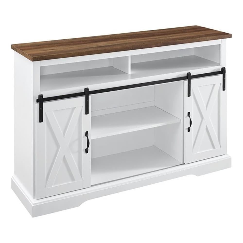 Pemberly Row Farmhouse Sliding Door Wood 52" Highboy TV Stand Console ...