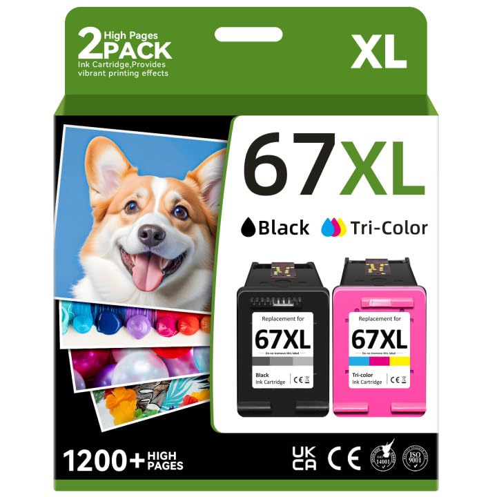 Thcbme Printer Ink 67 Compatible for HP 67XL Ink Cartridges Black Colo ...