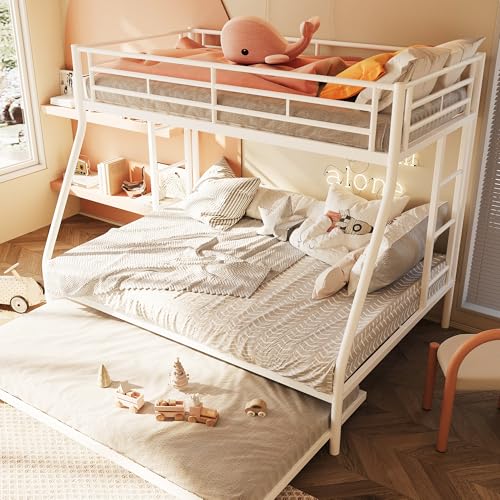 SUNLEI Metal Bunk Beds with Double Secured Ladders, Twin Over Full Bun ...