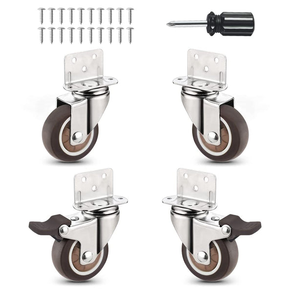 Heavy Duty Casters Set of 4 with Brake,L-Shape Side Mount TPR Plate Ca ...
