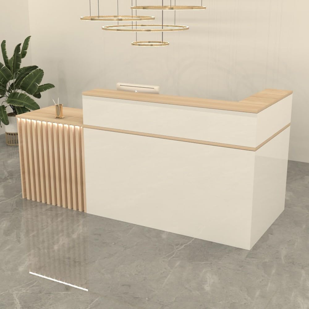 LITFAD L-Shape Checkout Counter Wood Reception Desk wih Keyboard Tray ...