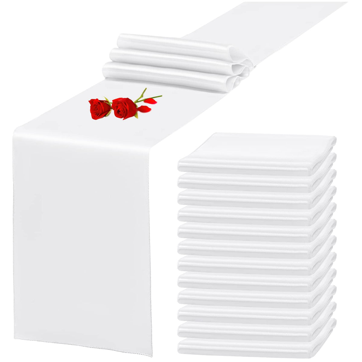 12 Pack White Satin Table Runner 12 x 108 Inch Long Premium Table Runn ...