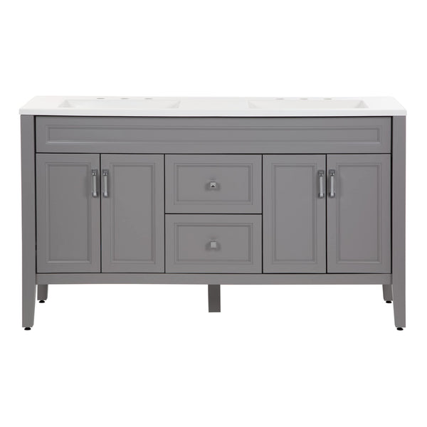 Spring Mill Cabinets Vadin 60 Inch Double-Sink Bathroom Vanity with Wh ...