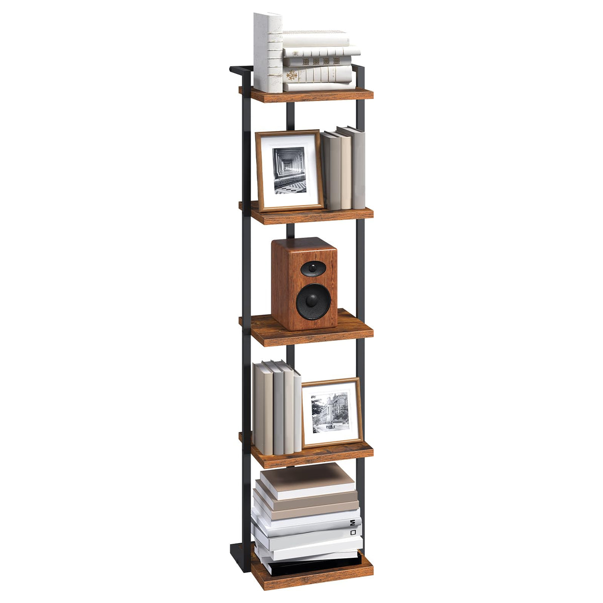 MAHANCRIS Bookshelf, 5-Tier Bookcase, Vertical Tall Narrow Book Shelf ...