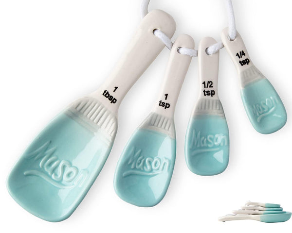 Ceramic Mason Jar Spoon Set – Aqua Blue Nesting Design with Vintage Ri ...