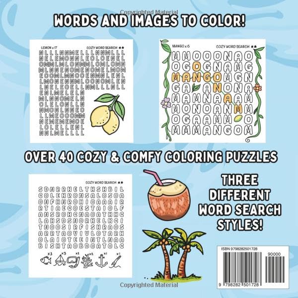 Cozy Word Search: Tropical Paradise: A Comfy & Cute Colouring Word Sea ...