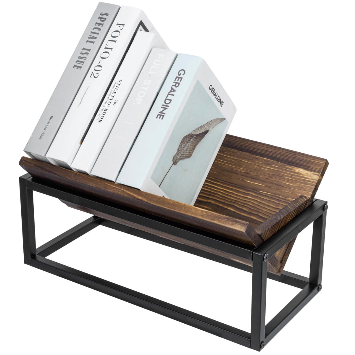 MyGift Tabletop Book Holder Rack with Industrial Black Metal Frame, Ru ...