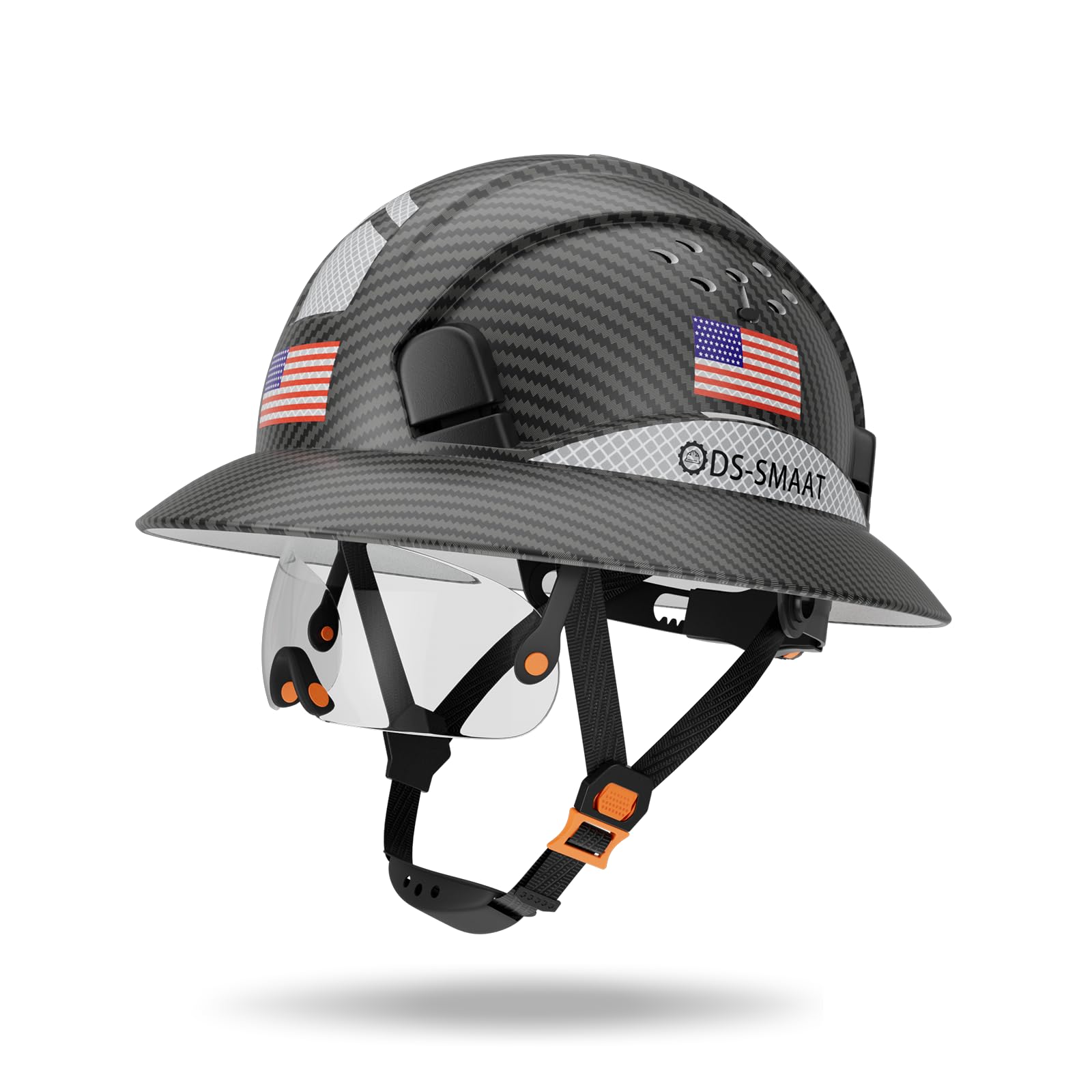 DS-SMAAT Full Brim Construction Hard Hat with Visor, 6-Point Ratchet ...