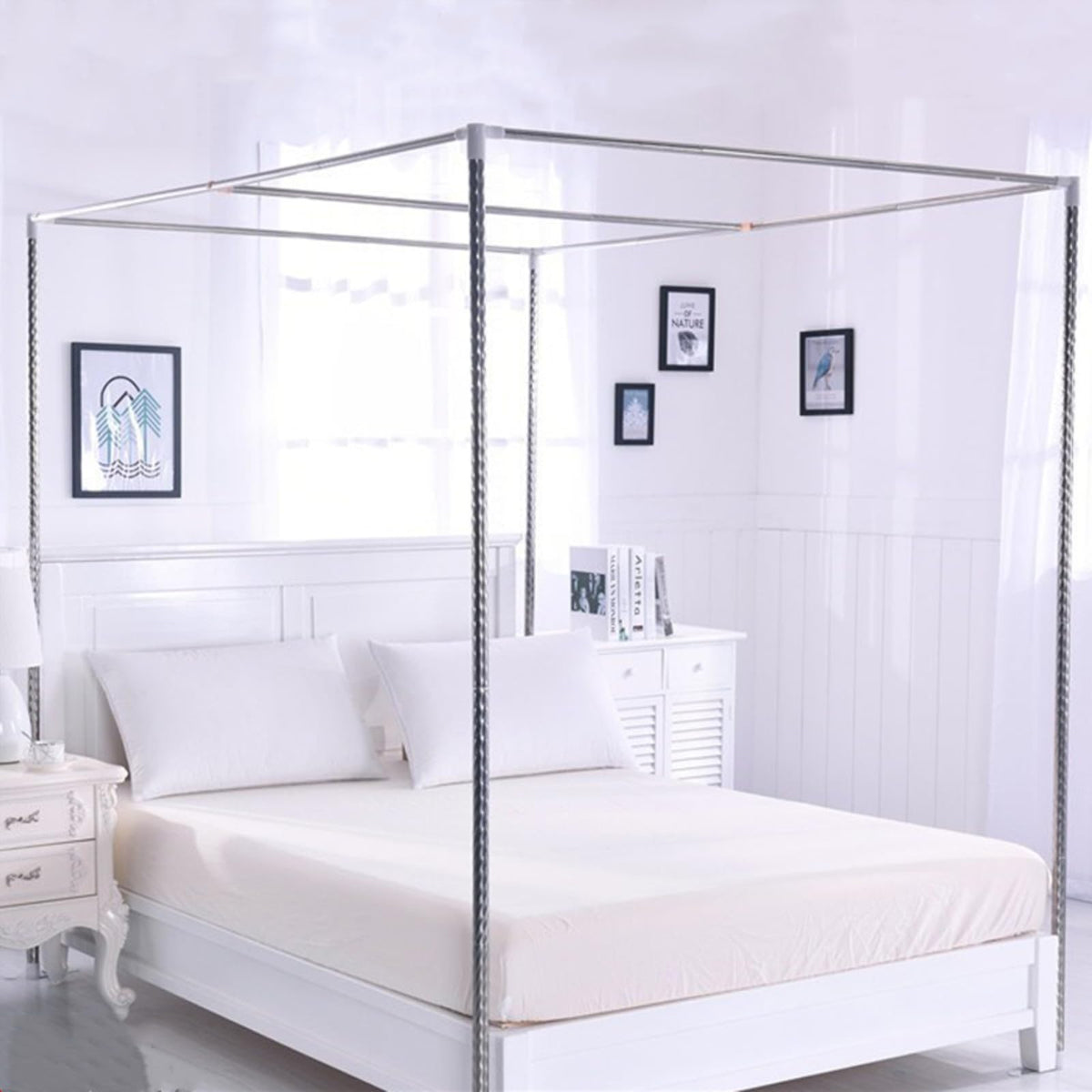 LOYALHEARTDY Canopy Bed Frame Stainless Steel Full Size Bed Canopy Fra ...