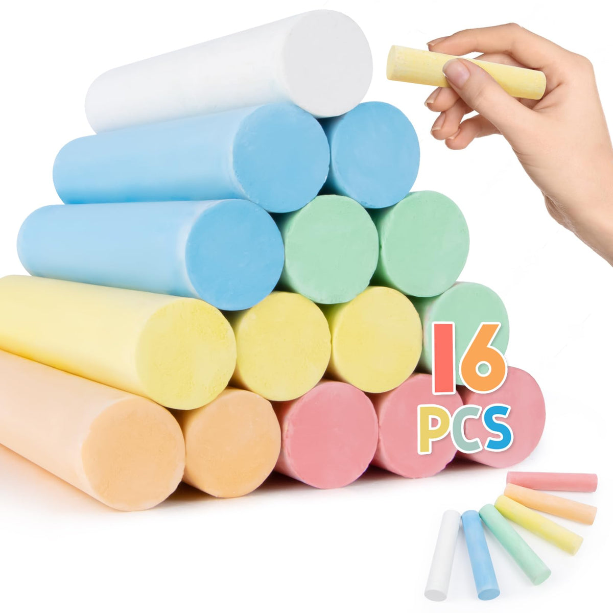MAQIHAN 16PCS Sidewalk Chalk - Chalk Bulk, 6 Colors,Indoor and Outdoor ...