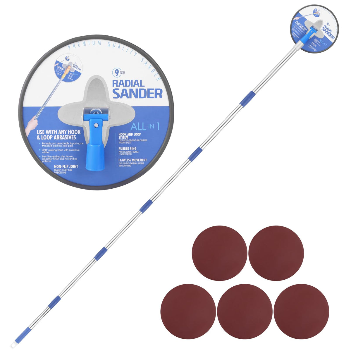 Drywall Pole Sander, 86 Inch Radial Round Pole Sander with Extension P ...