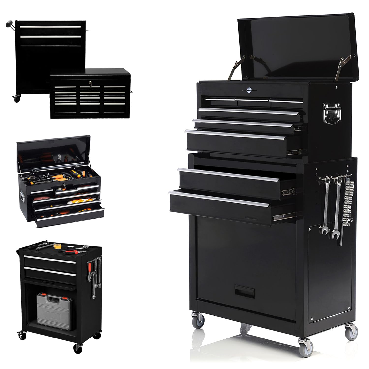 DYneeds 8-Drawer High Capacity Rolling Tool Box, Removable Cabinet ...