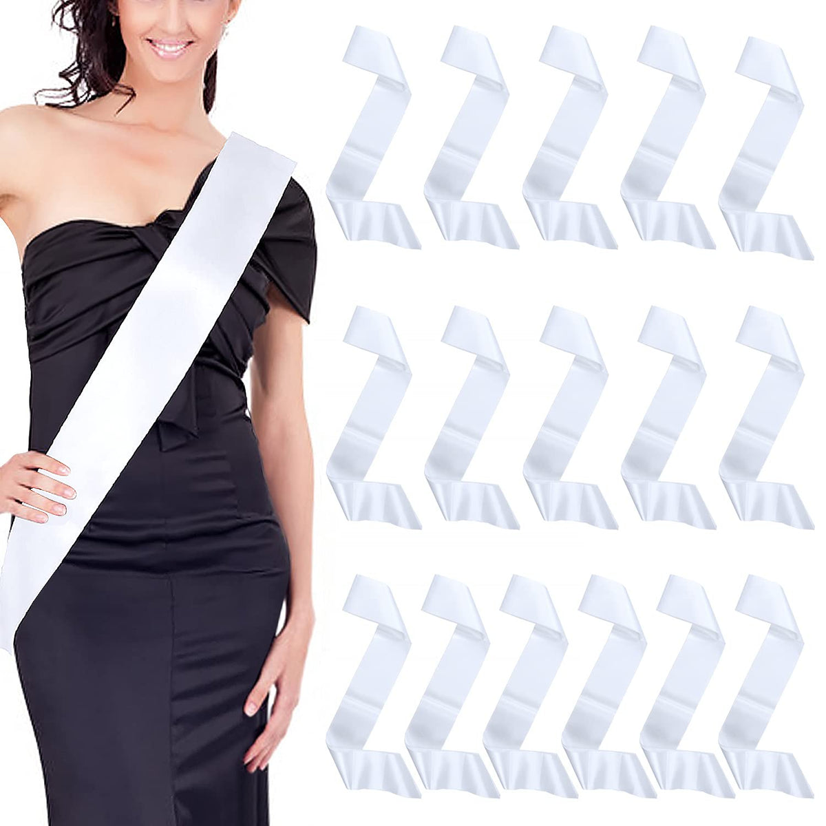 Dreamtop 16Pcs Sash Satin Sash White Blank Sash Blank Sashes for Pagea ...