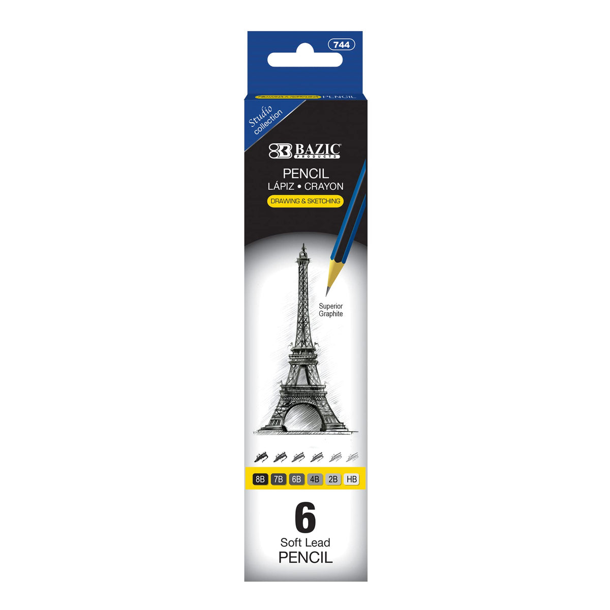 BAZIC Drawing Sketching Pencil Set, HB 2B 4B 6B 7B 8B, Professional Gr ...