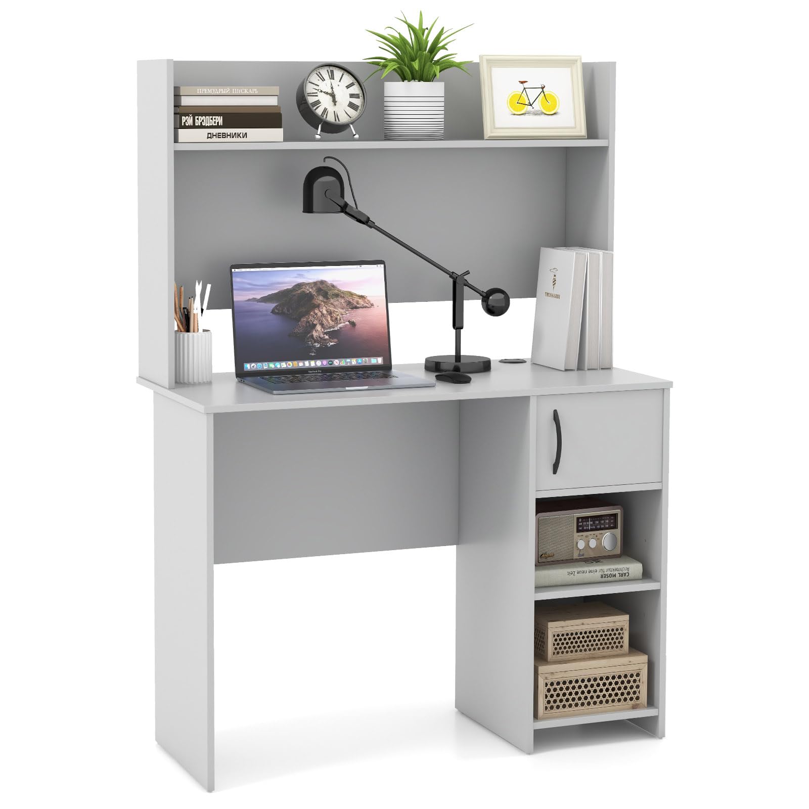 Giantex Computer Desk with Hutch, Home Office Desk with Storage Cabinet ...