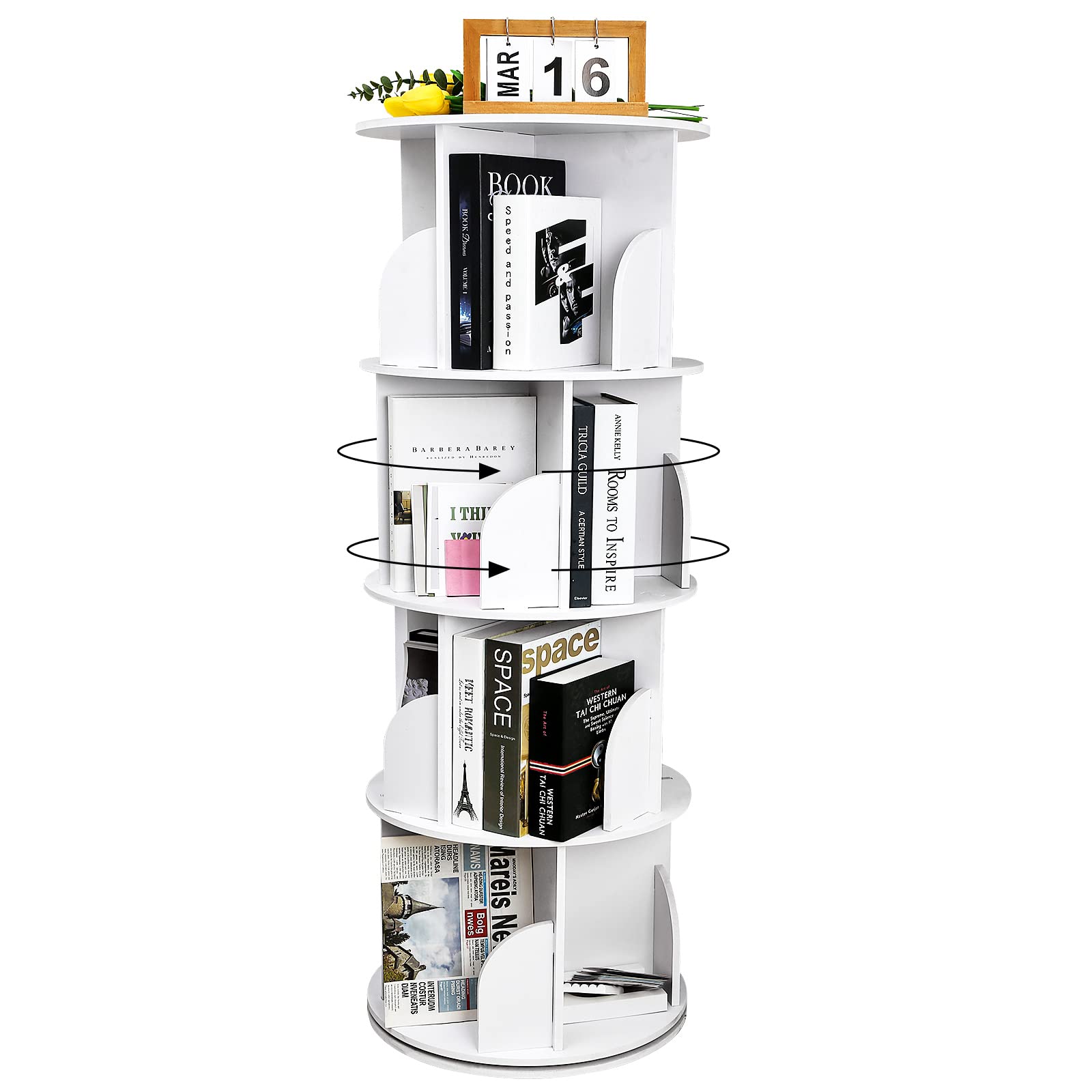 YGYQZ 4 Tier Rotating Bookshelf - 360 View Display Unique Revolving ...