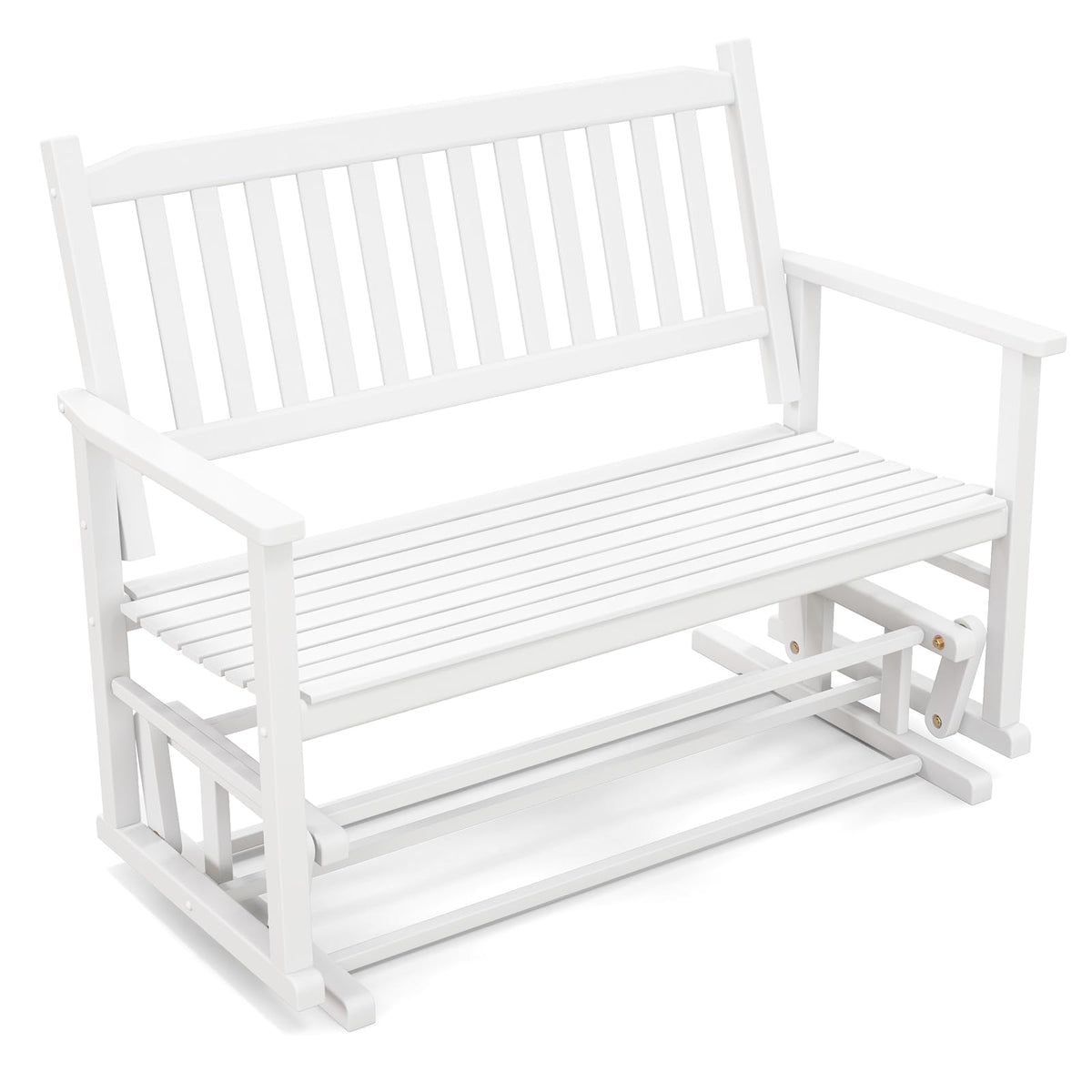 Tangkula White 2-Person Outdoor Glider Bench with Ergonomic Design and ...