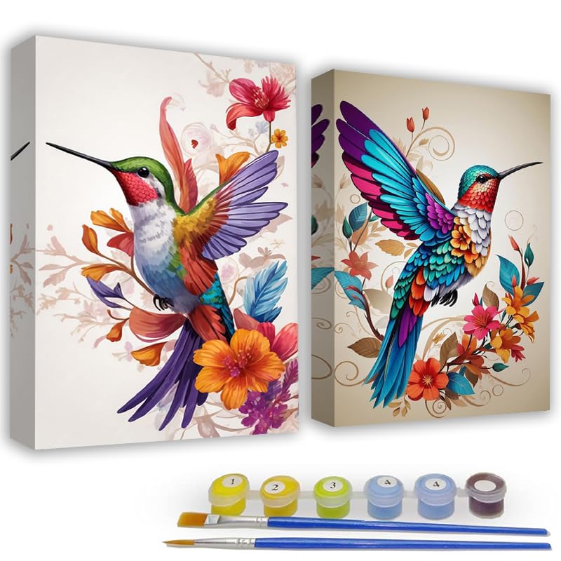 Paint by Numbers Kit for Adults - 2 Pack Hummingbird Paint-by-Number K ...