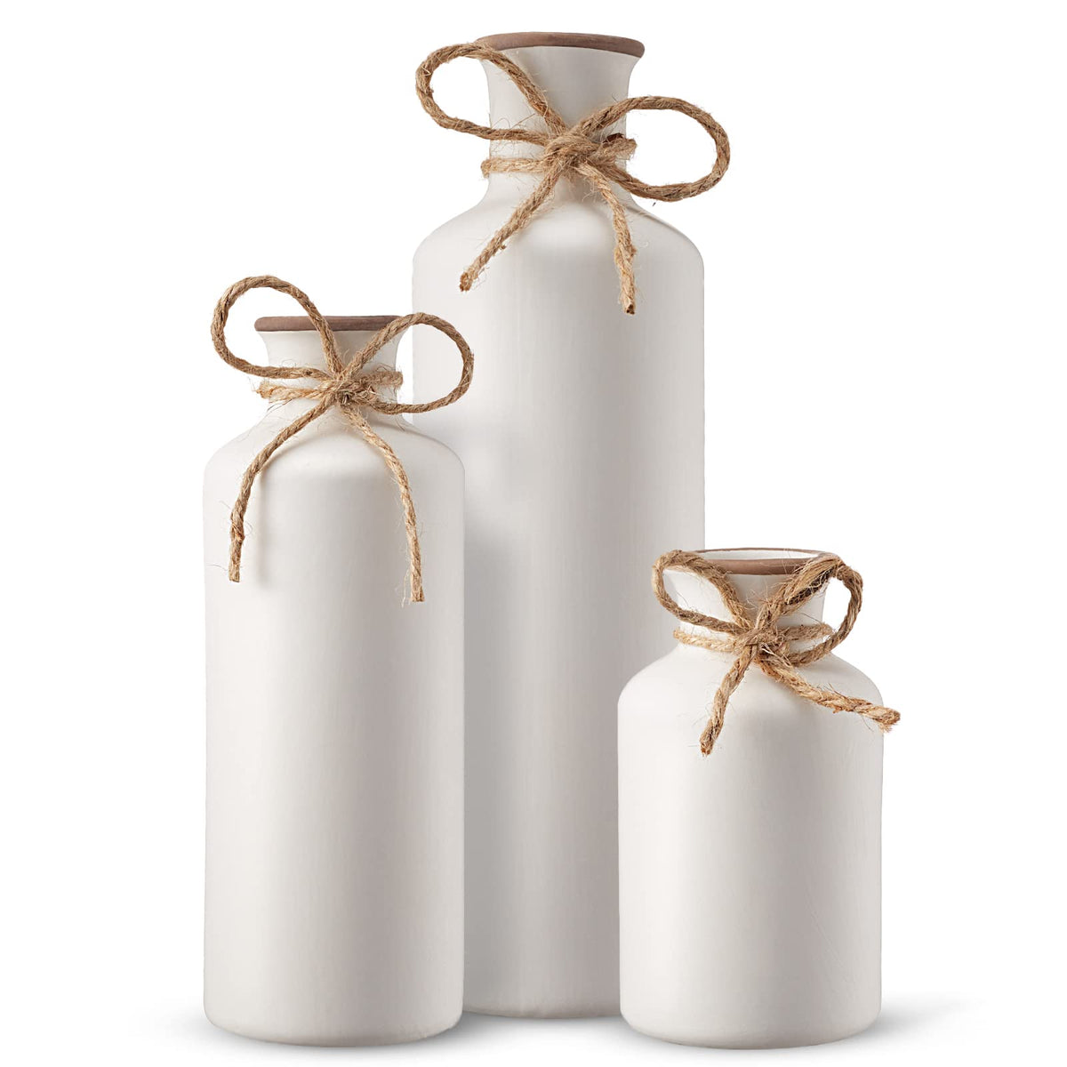 3Pcs Ceramic Vases, Rustic Decorative Flower Vases Set for Modern Farm ...