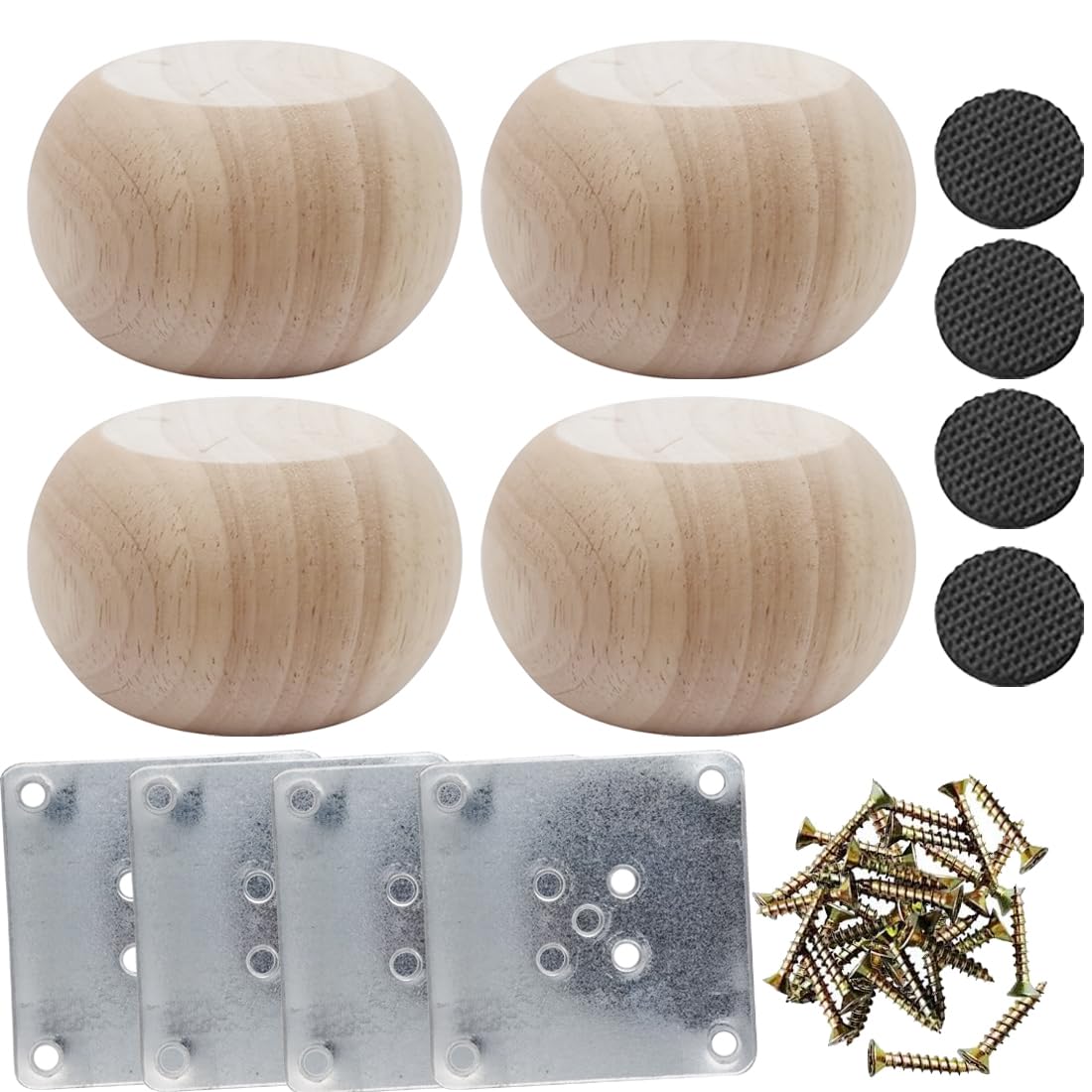 Btibpse 2 Inch Wooden Bun Feet Sofa Replacement Parts Round Furniture ...