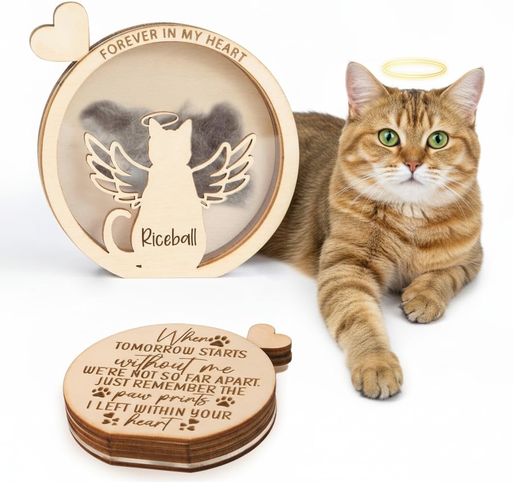 Personalized Cat Memorial Gifts - Angel Cat Hair Keepsake Box Wooden ...