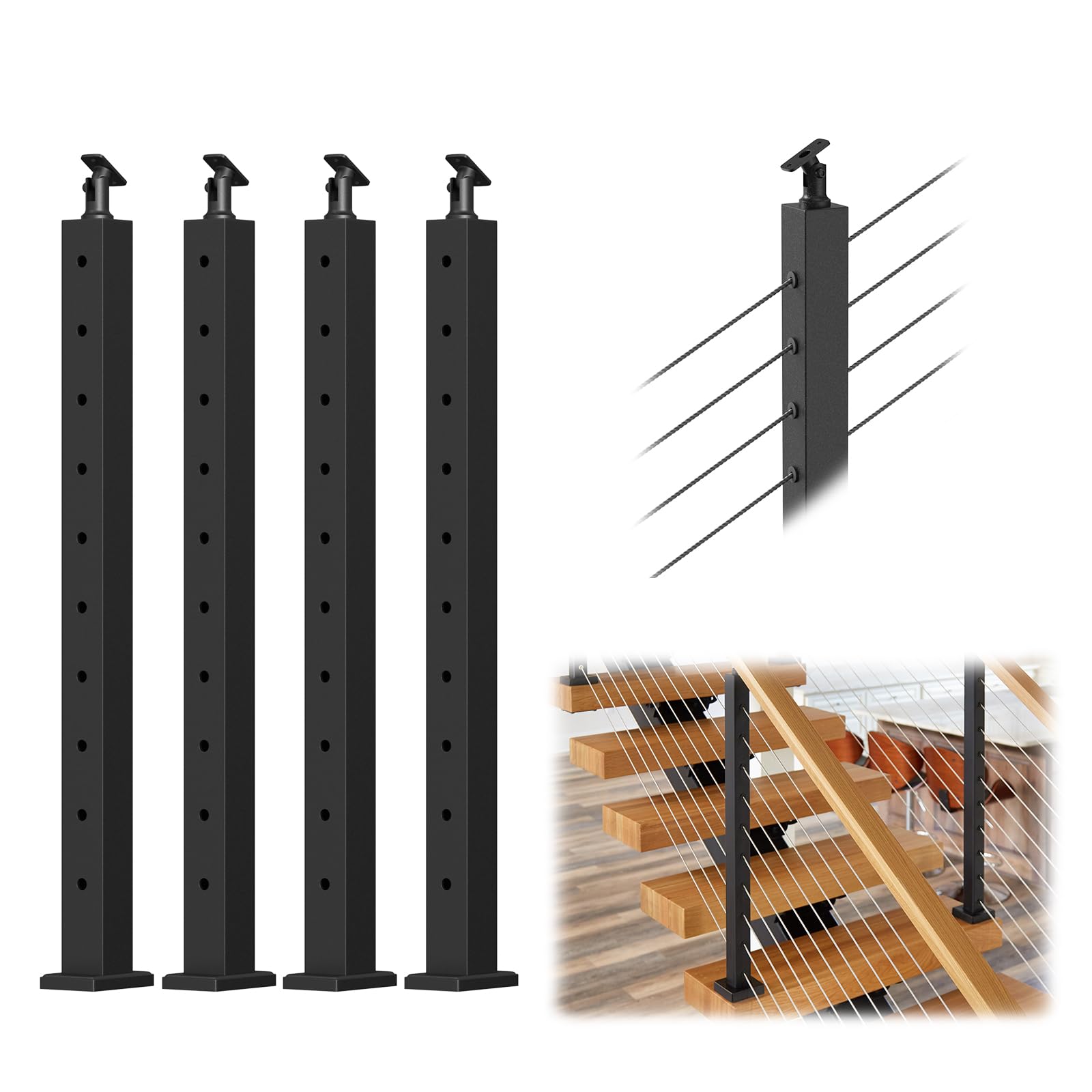 BLIKA 4Pack Stair Railing Posts 36"x2"x2", Angle Line Post for Cable ...