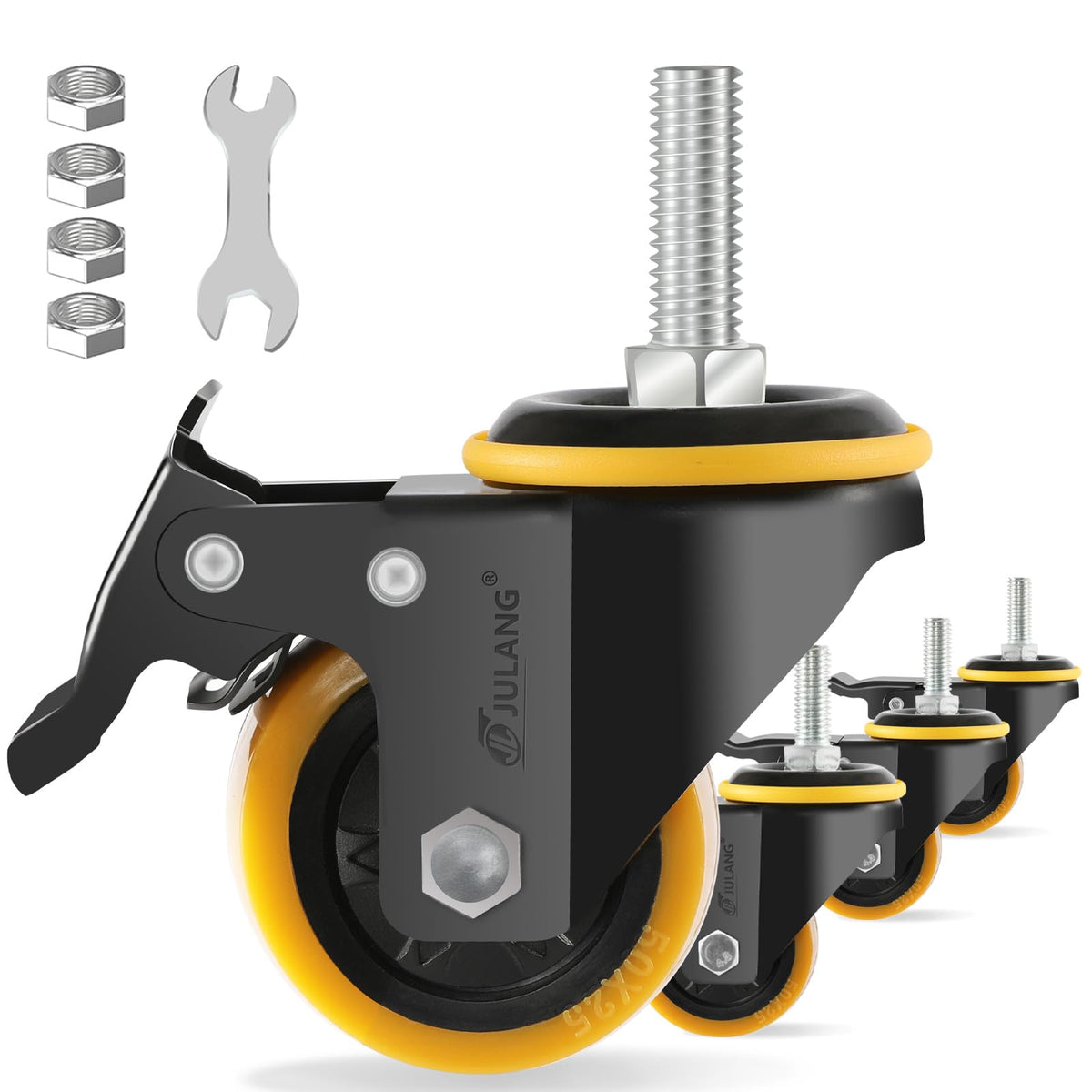 JULANG 2 inch Locking Caster Wheels，3/8'' Stem Castors (3/8" -16 x 1 ...