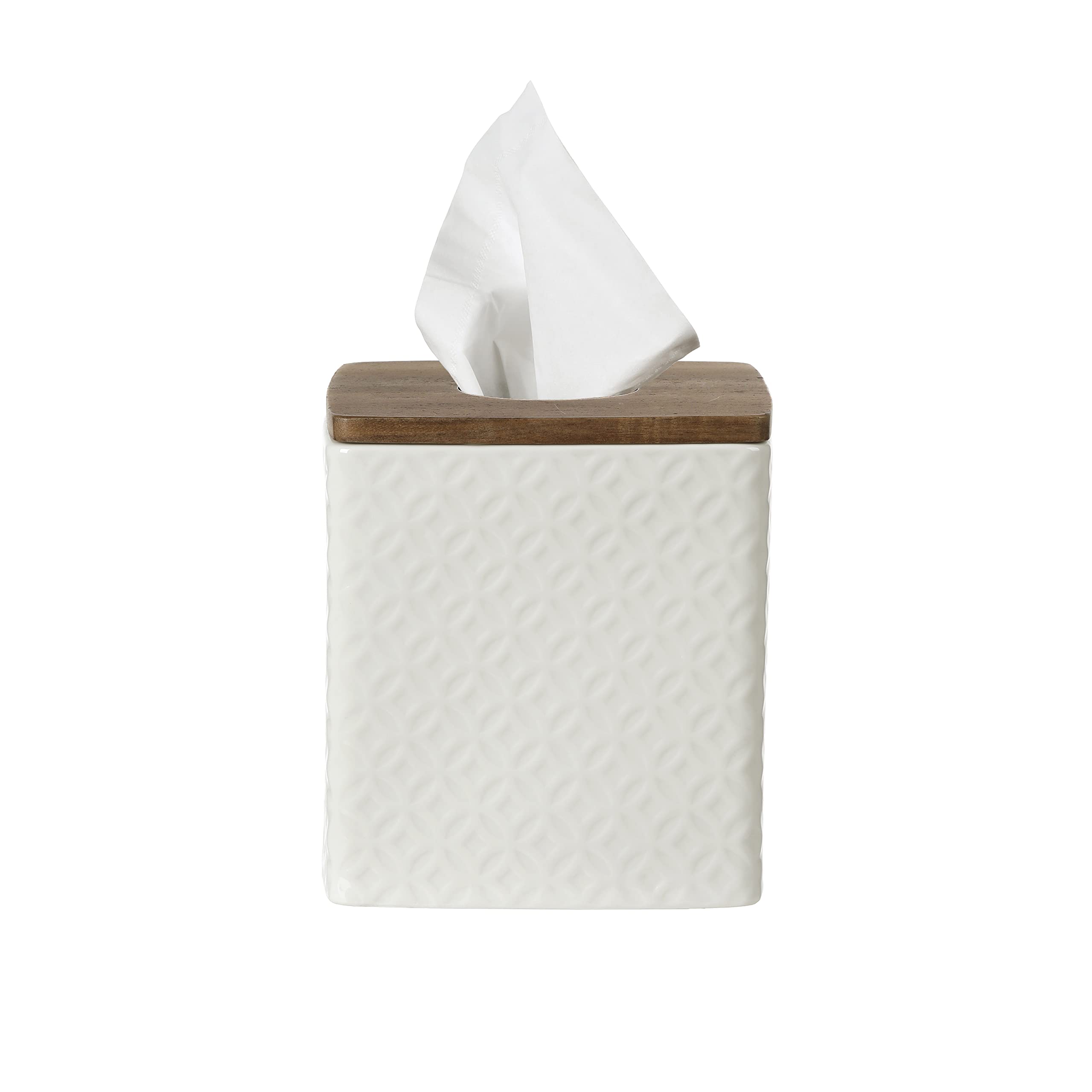 Motifeur Bathroom Accessories - Ceramic Tissue Holder with Wooden Lid ...
