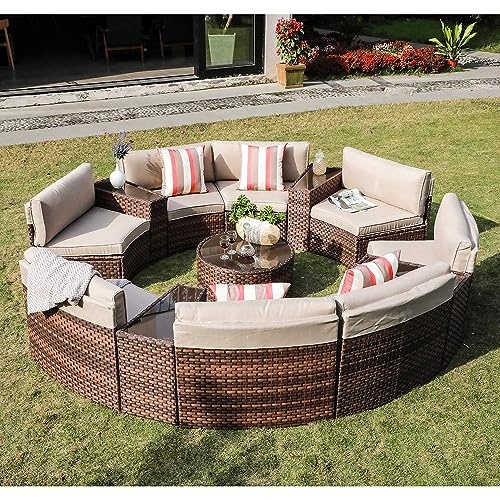 SUNSITT Outdoor Patio Furniture Set 13-Piece Round Sectional Sofa ...