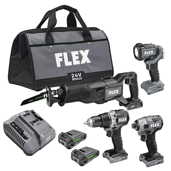 FLEX 24V Brushless Cordless 4-Tool Combo Kit: Drill Driver, Impact Dri ...